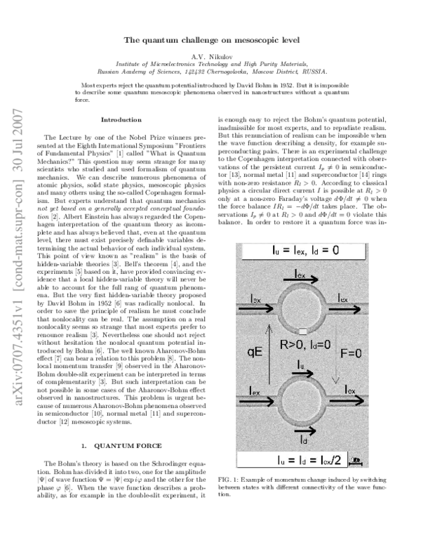 (PDF) The quantum challenge on mesoscopic level | Alexey Nikulov ...