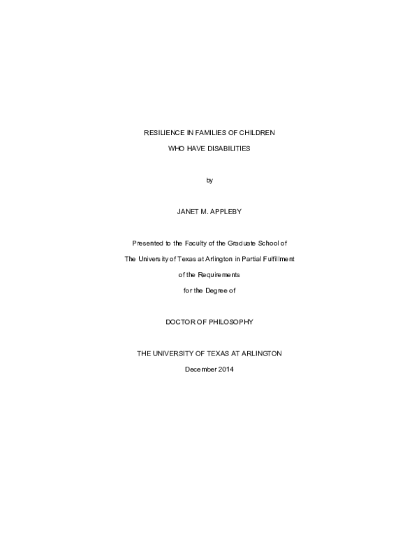 (PDF) Resilience in families of children who have disabilities