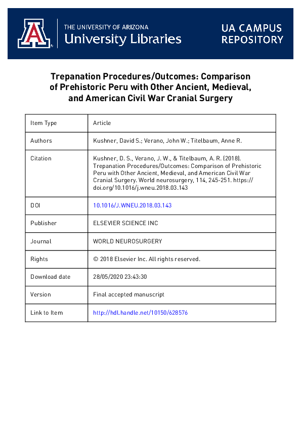 (PDF) Trepanation Procedures/Outcomes: Comparison of Prehistoric Peru ...