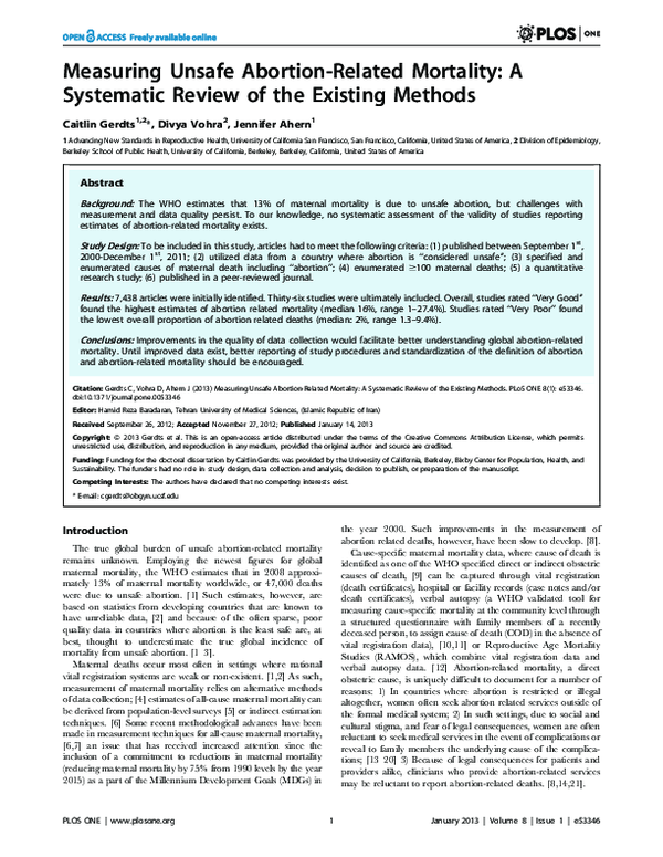 (PDF) Measuring Unsafe Abortion-Related Mortality: A Systematic Review of the Existing Methods