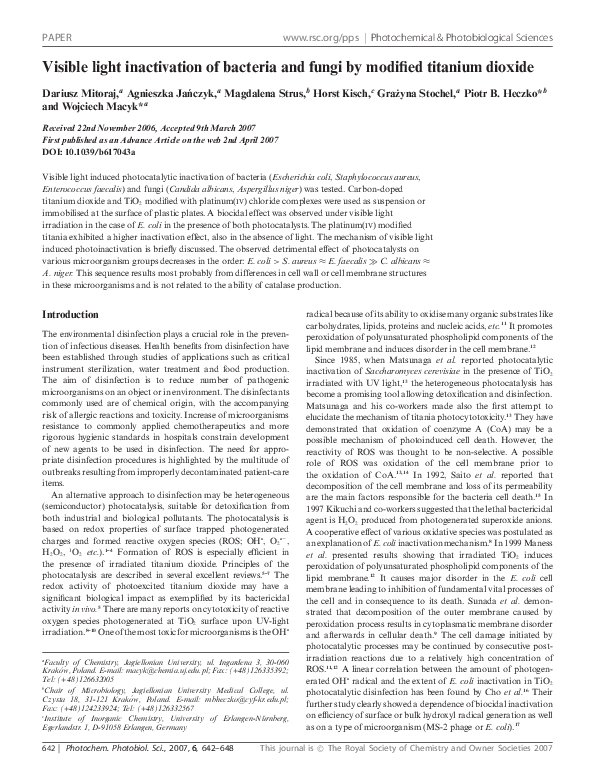 (PDF) Visible light inactivation of bacteria and fungi by modified ...