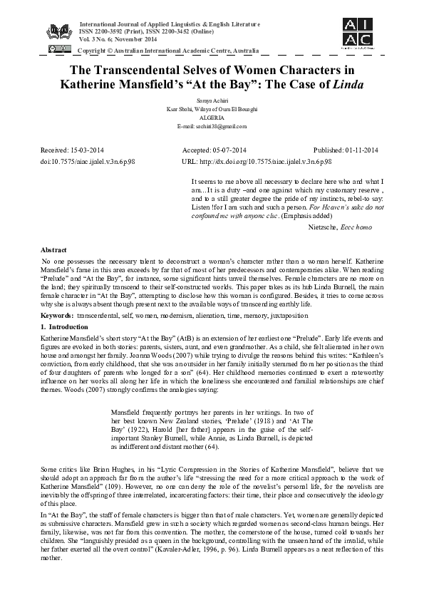 (PDF) The Transcendental Selves of Women Characters in Katherine ...