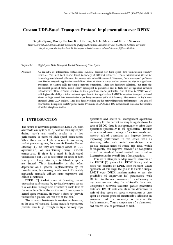 (PDF) Custom UDP-Based Transport Protocol Implementation over DPDK