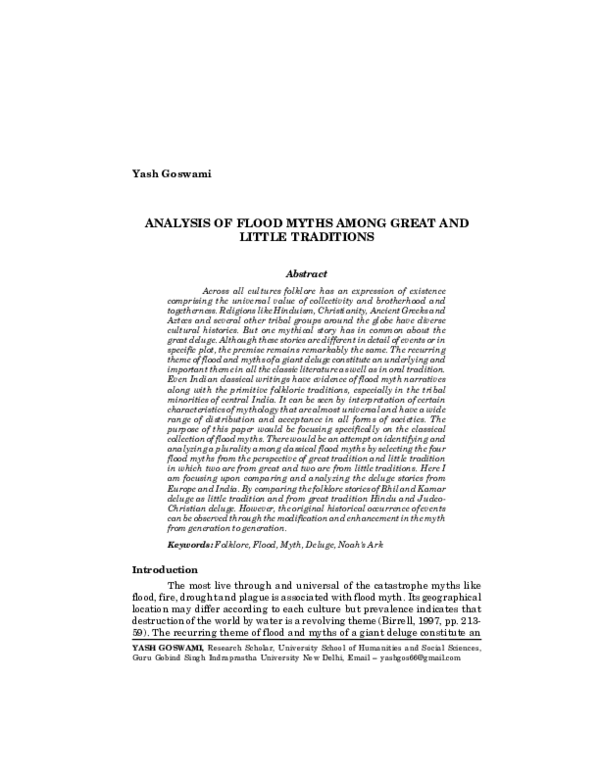 (PDF) ANALYSIS OF FLOOD MYTHS AMONG GREAT AND LITTLE TRADITIONS