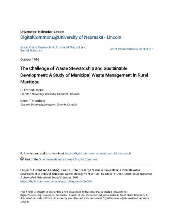 (PDF) The Challenge of Waste Stewardship and Sustainable Development: A ...
