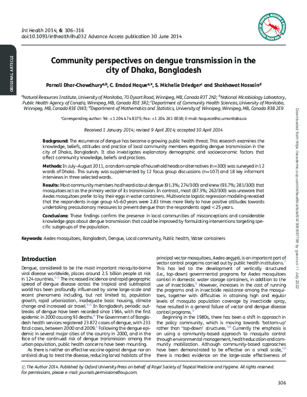 (PDF) Community perspectives on dengue transmission in the city of ...