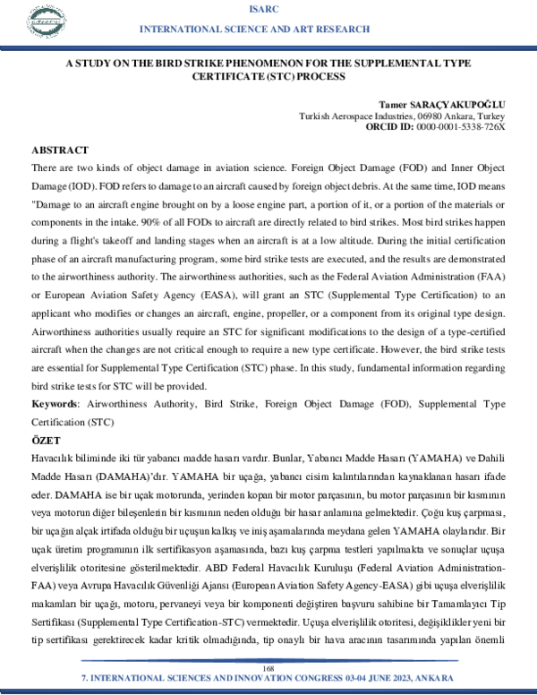 (PDF) A STUDY ON THE BIRD STRIKE PHENOMENON FOR THE SUPPLEMENTAL TYPE ...