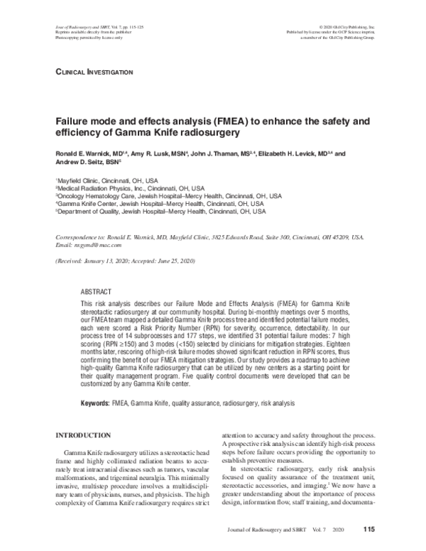 (PDF) Failure mode and effects analysis (FMEA) to enhance the safety ...