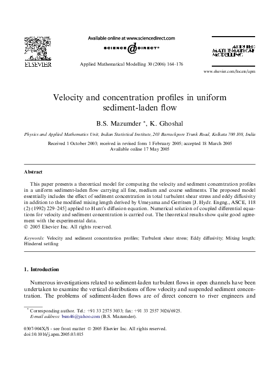 (PDF) Velocity and concentration profiles in uniform sediment-laden flow
