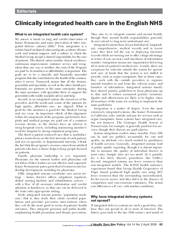 (PDF) Clinically integrated health care in the English NHS
