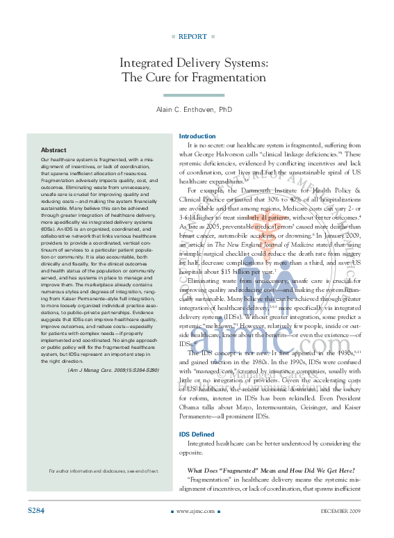 (PDF) Integrated delivery systems: the cure for fragmentation