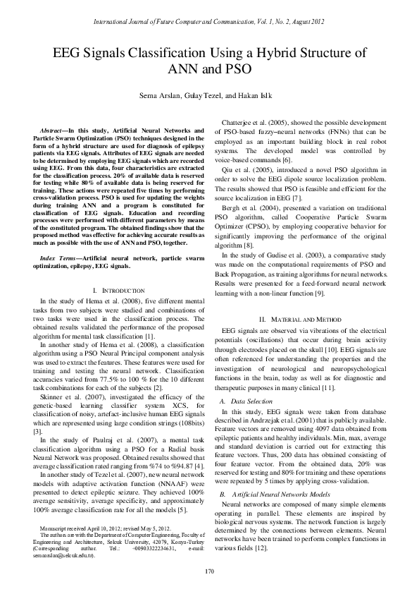 (PDF) EEG Signals Classification Using a Hybrid Structure of ANN and PSO