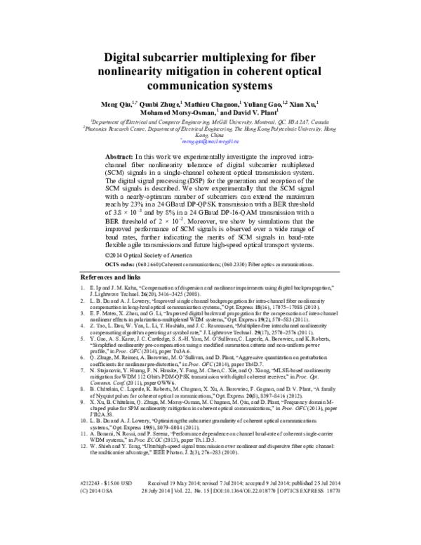 (PDF) Digital subcarrier multiplexing for fiber nonlinearity mitigation ...