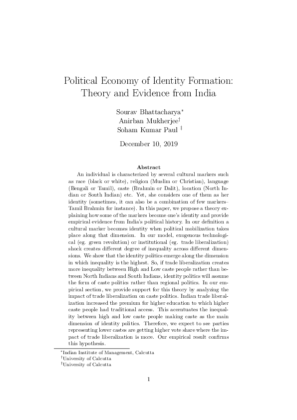 (PDF) Political Economy of Identity Formation: Theory and Evidence from ...