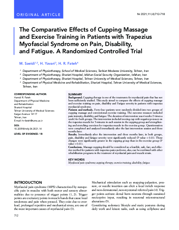 (PDF) The Comparative Effects of Cupping Massage and Exercise Training ...