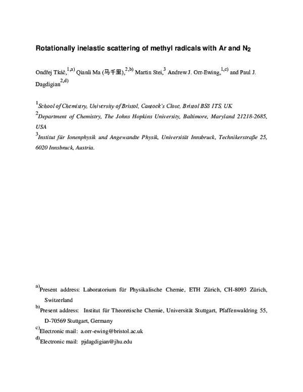 (PDF) Rotationally inelastic scattering of methyl radicals with Ar and N2