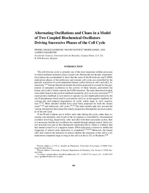 (PDF) Alternating Oscillations and Chaos in a Model of Two Coupled Biochemical Oscillators ...