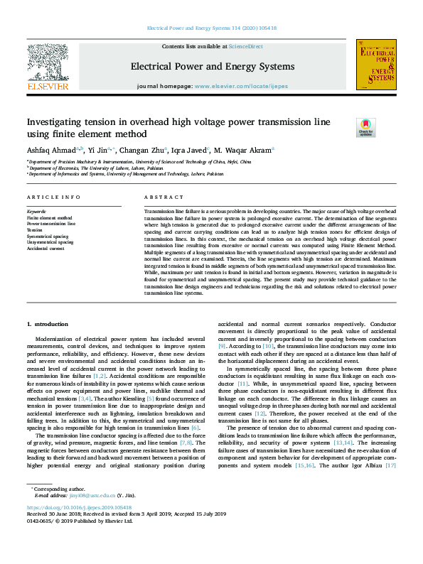(PDF) Investigating tension in overhead high voltage power transmission line using finite ...