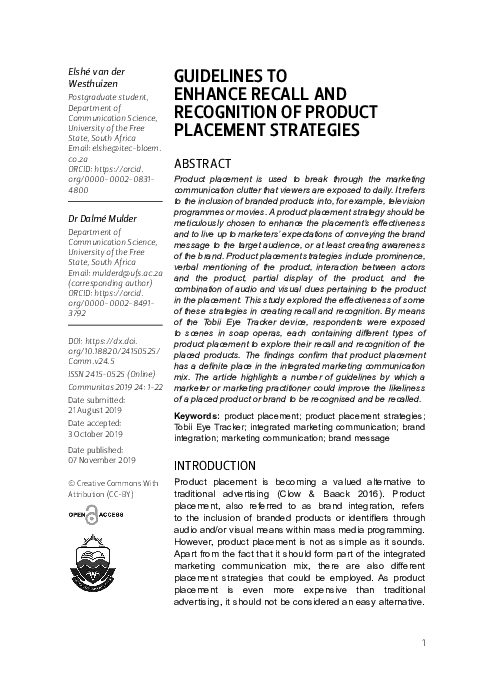 (PDF) Guidelines to Enhance Recall and Recognition of Product Placement ...