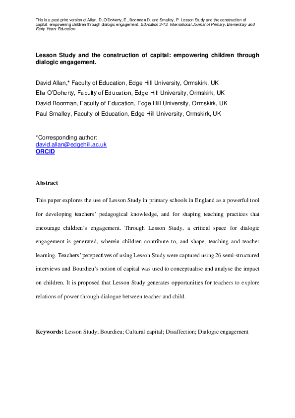 (PDF) Lesson Study and the construction of capital: empowering children ...