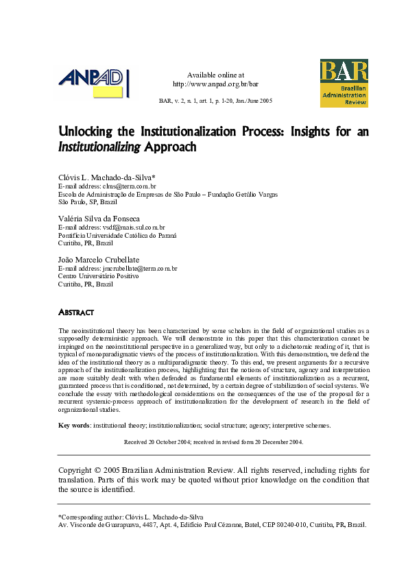 (PDF) Unlocking the institutionalization process: insights for an ...