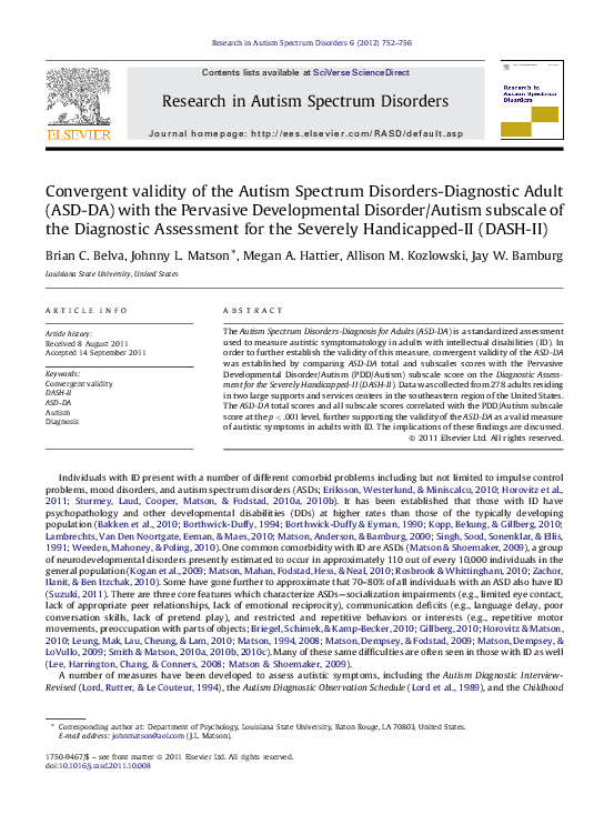 (PDF) Convergent validity of the Autism Spectrum Disorders-Diagnostic ...
