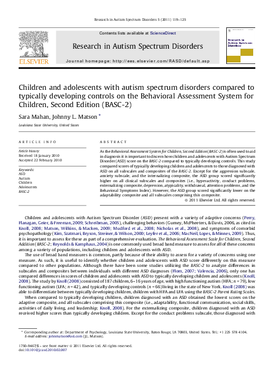 (PDF) Children and adolescents with autism spectrum disorders compared ...