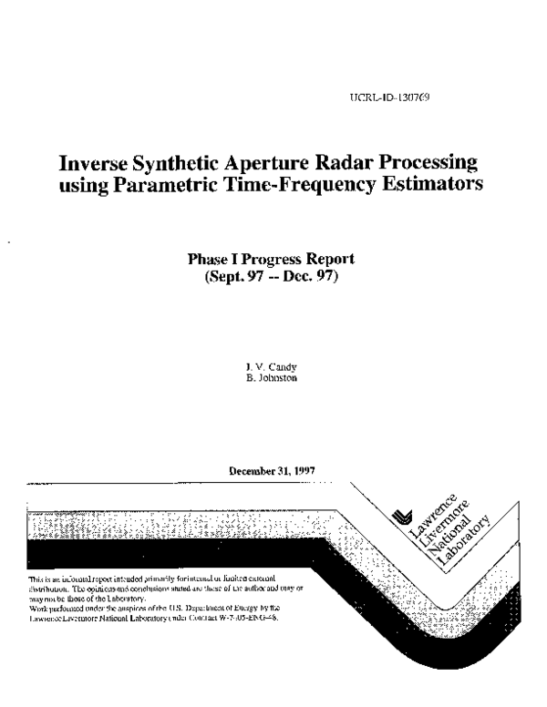 (PDF) Inverse synthetic aperture radar processing using parametric time-frequency estimators Phase I