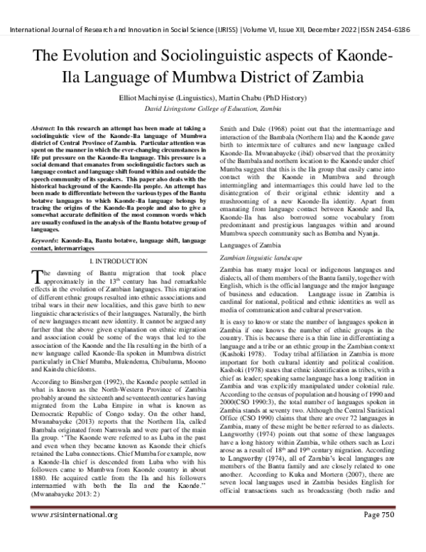 (PDF) The Evolution and Sociolinguistic aspects of Kaonde-Ila Language ...
