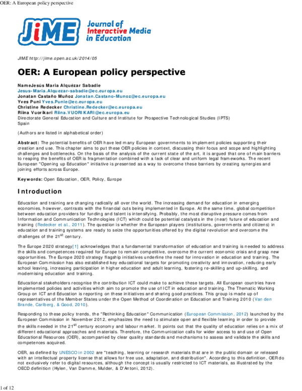 (PDF) OER: A European policy perspective