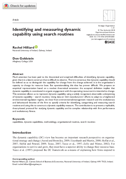 (PDF) Identifying and measuring dynamic capability using search routines