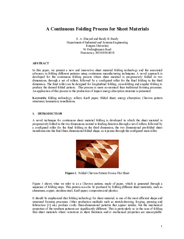 (PDF) A continuous folding process for sheet materials