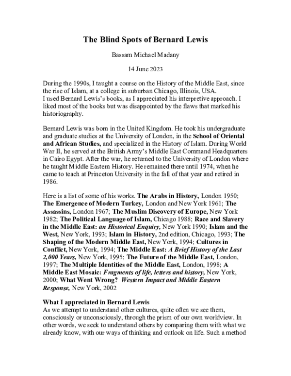 (DOC) The Blind Spots of Bernard Lewis