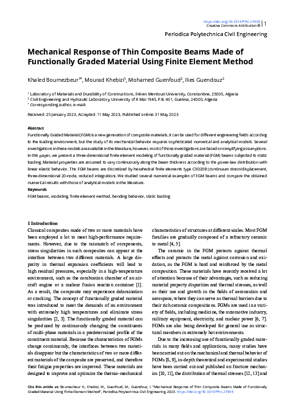 (PDF) Mechanical Response of Thin Composite Beams Made of Functionally Graded Material Using ...