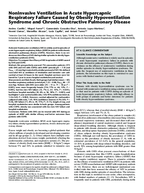 (PDF) Noninvasive Ventilation in Acute Hypercapnic Respiratory Failure ...