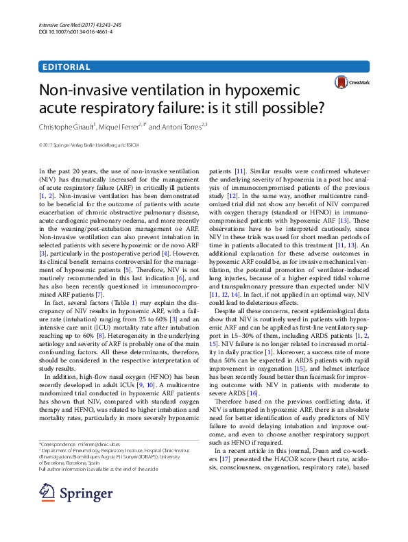 (PDF) Non-invasive ventilation in hypoxemic acute respiratory failure ...