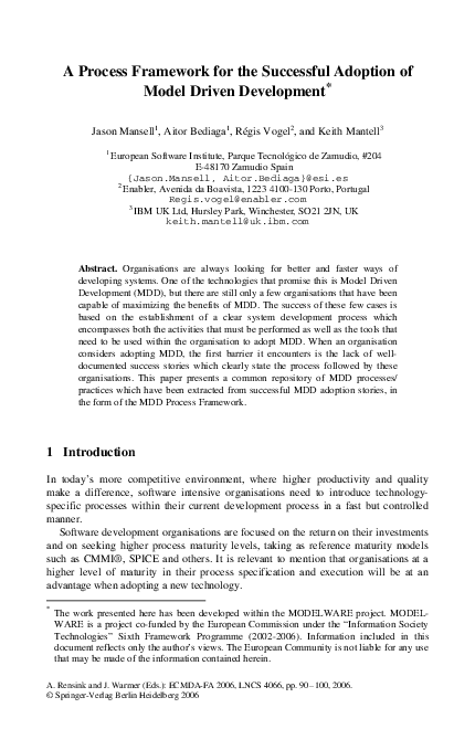 Pdf A Process Framework For The Successful Adoption Of Model Driven Development Regis Vogel