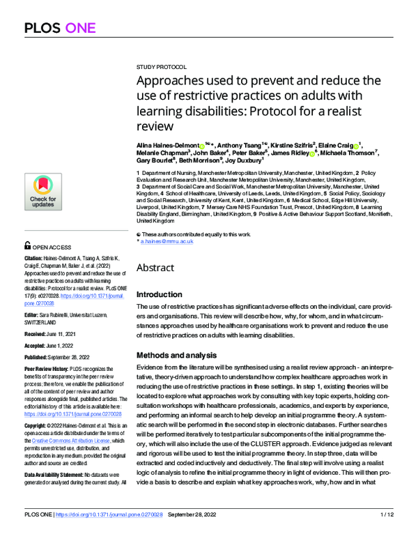 (PDF) Approaches used to prevent and reduce the use of restrictive practices on adults with ...