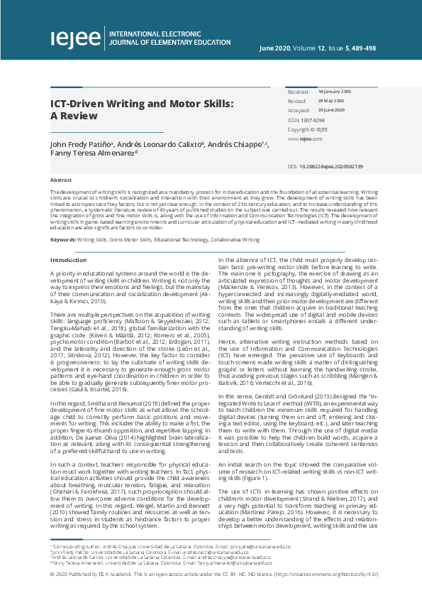(PDF) ICT-Driven Writing and Motor Skills: A Review
