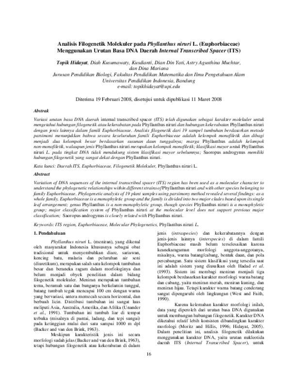 (PDF) Analisis Filogenetik Molekuler pada Phyllanthus niruri L ...