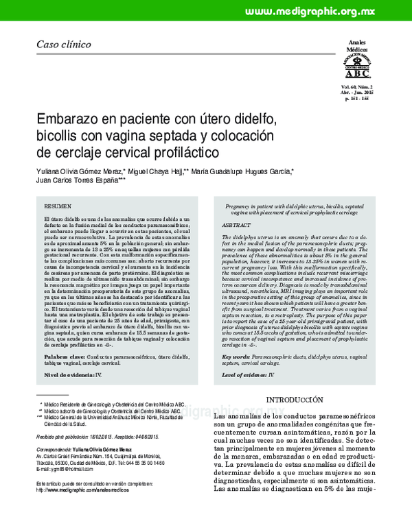 (PDF) Embarazo en paciente con útero didelfo, bicollis con vagina ...