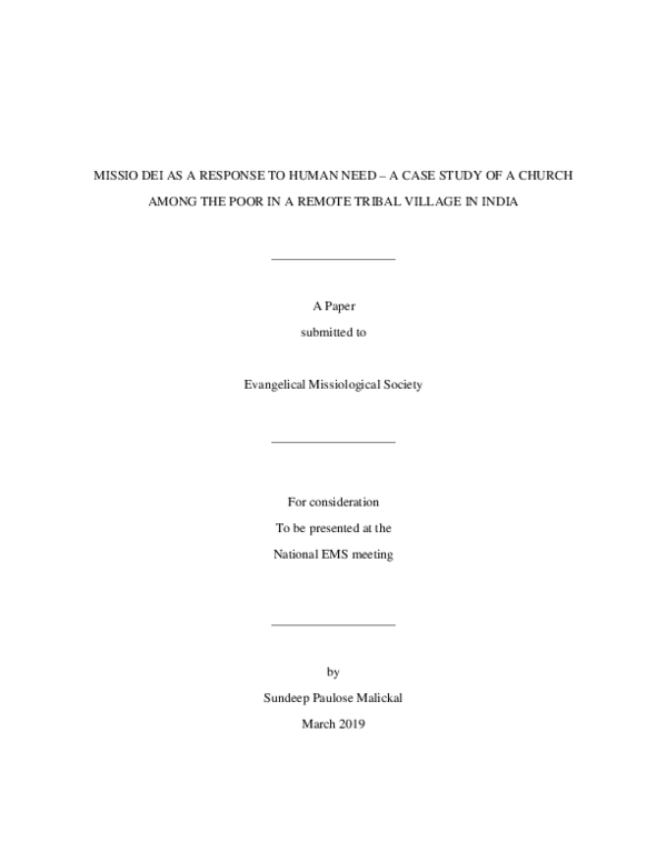 (PDF) MISSIO DEI AS A RESPONSE TO HUMAN NEED – A CASE STUDY OF A CHURCH ...