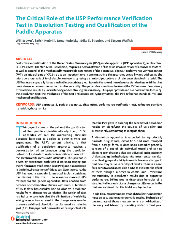 (PDF) The Critical Role of the USP Performance Verification Test in ...