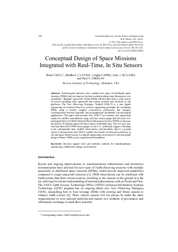 (PDF) Conceptual Design of Space Missions Integrated with Real-Time, In Situ Sensors