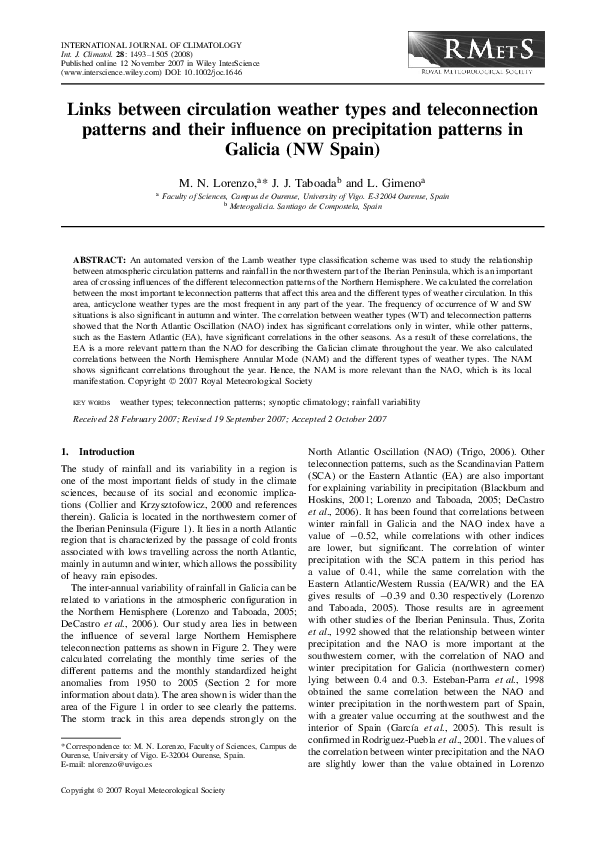 (PDF) Links between circulation weather types and teleconnection patterns and their influence on ...