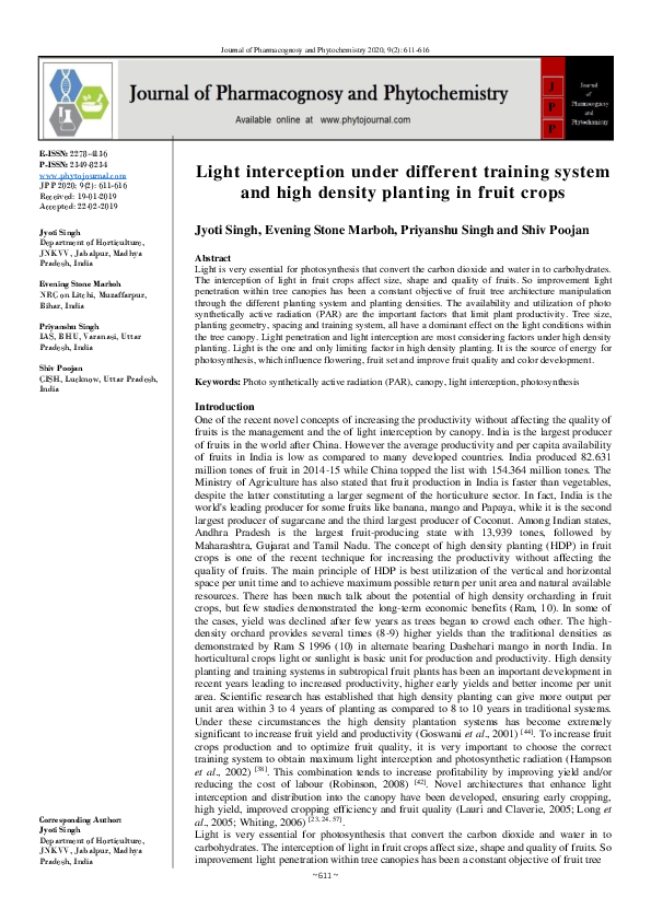 (PDF) Light interception under different training system and high ...