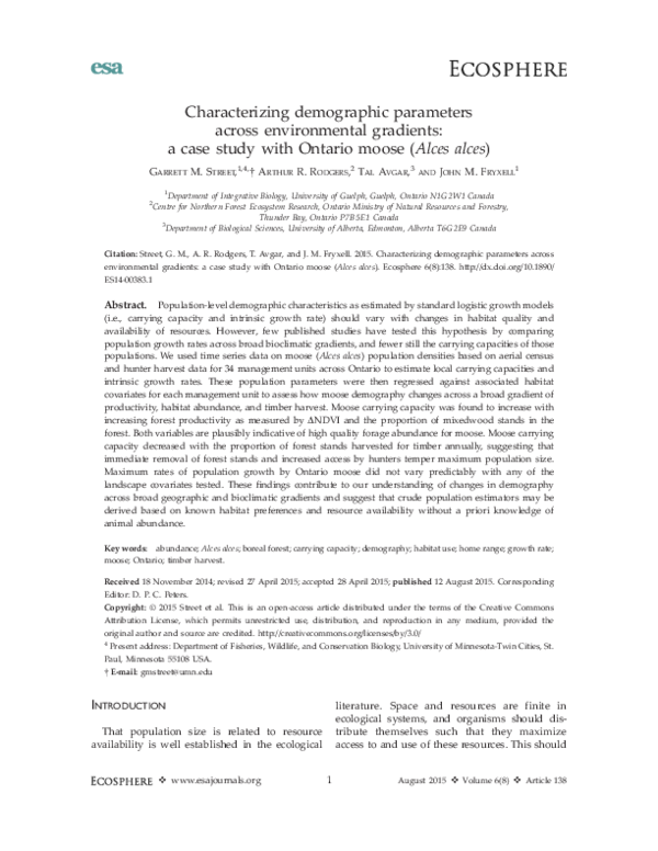 (PDF) Characterizing demographic parameters across environmental gradients: a case study with ...