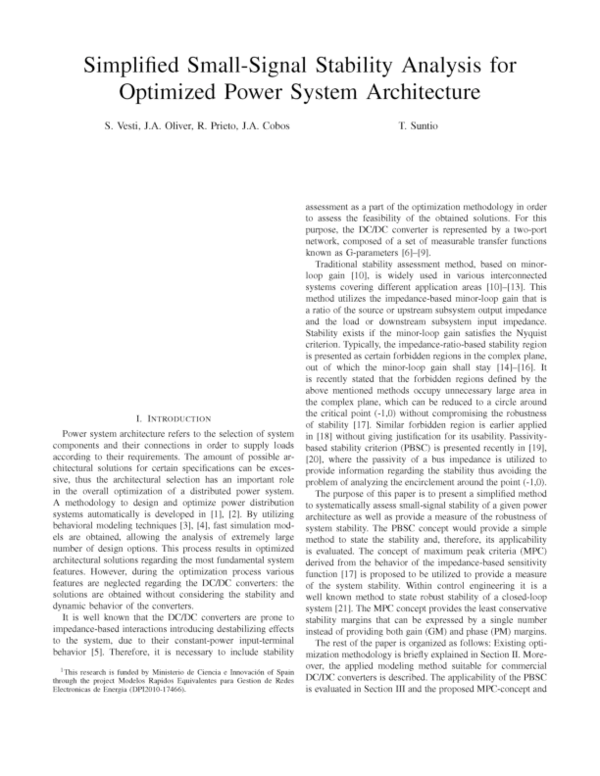 (PDF) Simplified small-signal stability analysis for optimized power system architecture