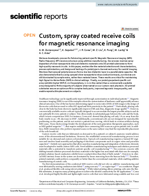 (PDF) Custom, spray coated receive coils for magnetic resonance imaging