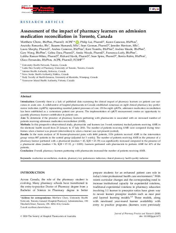 (PDF) Assessment of the impact of pharmacy learners on admission ...